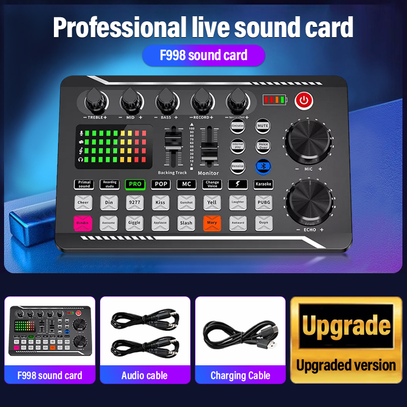 White F998 Sound Card Microphone Mixer Kit 16 Effects Audio Recording ...