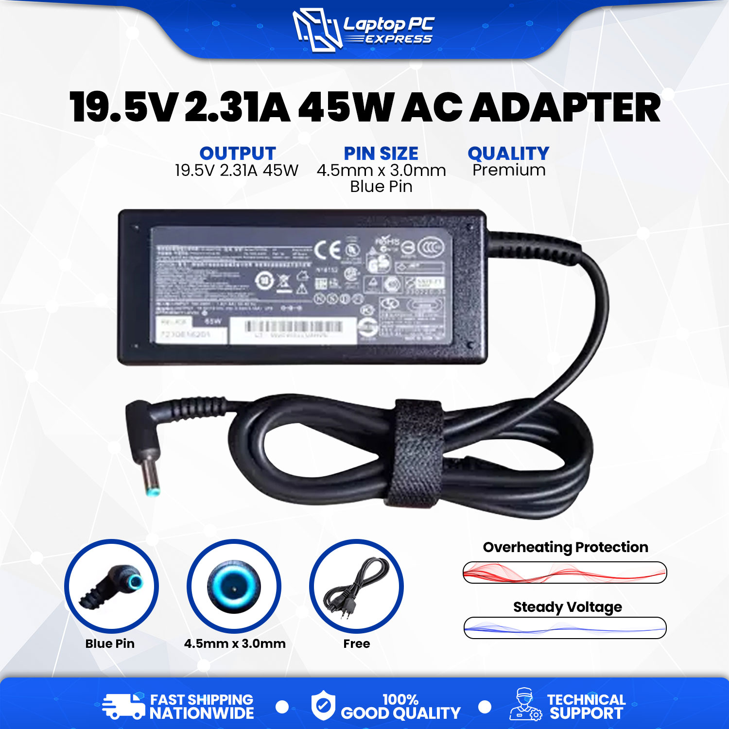 HP Laptop Charger 19V 2.31A 4.5mm x 3.0mm Compatible with HP Stream ...