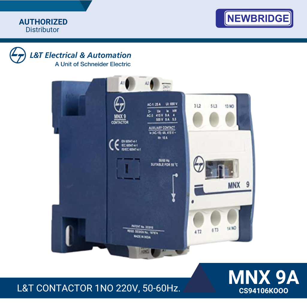 L&T MNX 9A CONTACTOR 1NO 220V, 50-60Hz. -NEWBRIDGE CS94106KOOO | Lazada PH