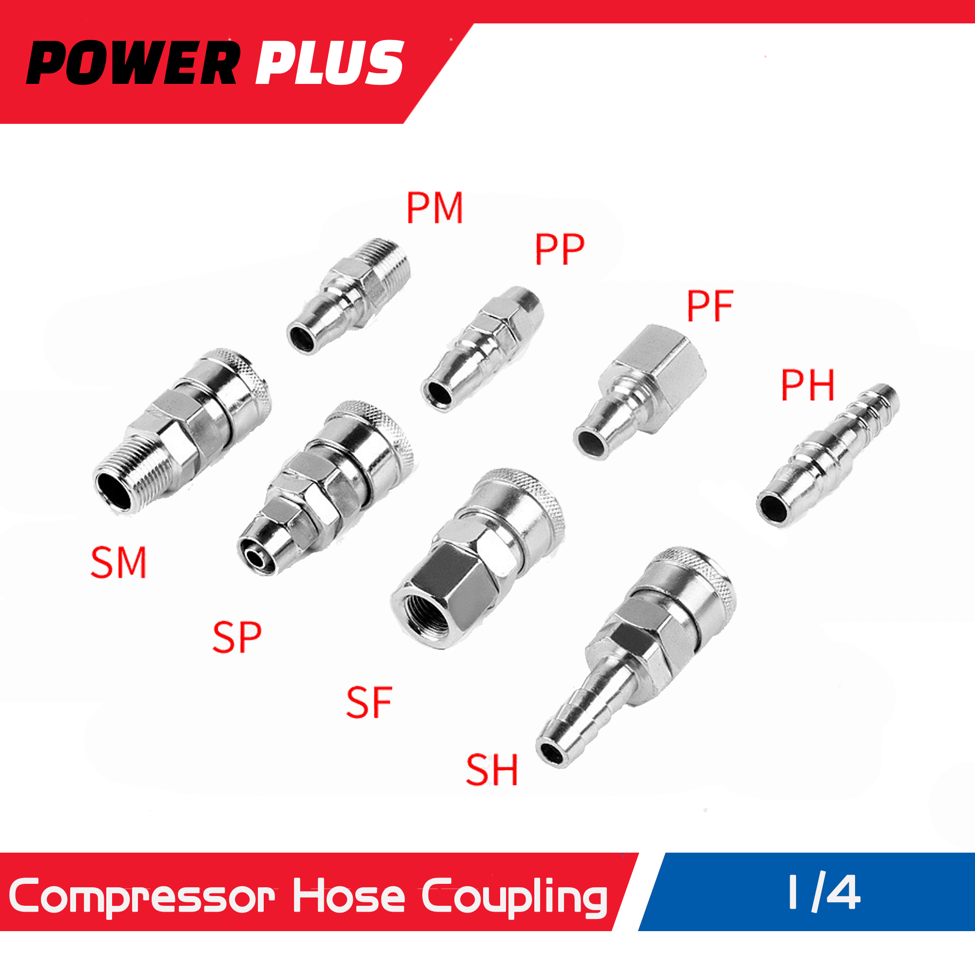 Power Plus Air Compressor Hose Quick Coupler Plug Pneumatic Fitting PP ...