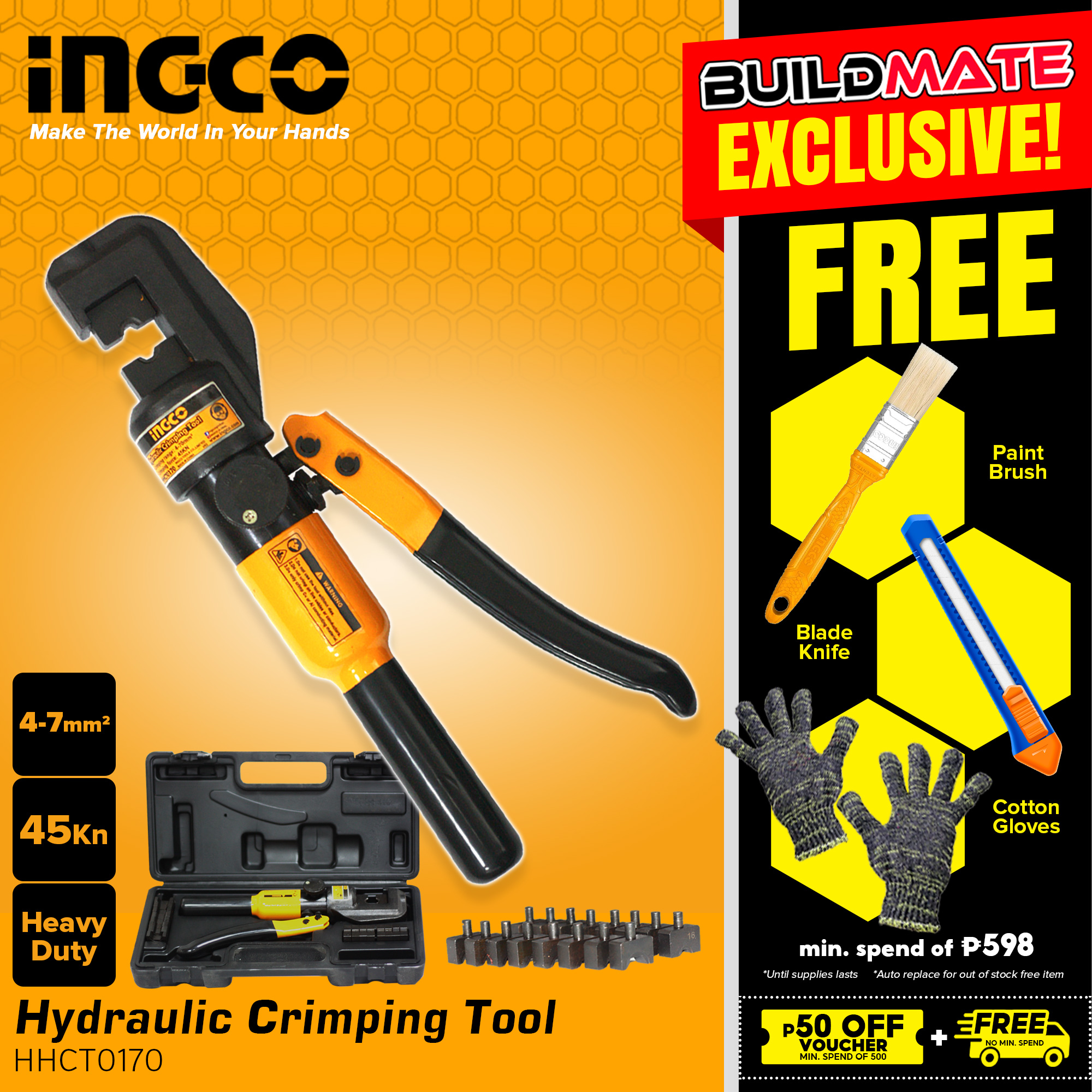 INGCO Hydraulic Crimping Tool 11mm HHCT0170 - BUILDMATE - IHT | Lazada PH