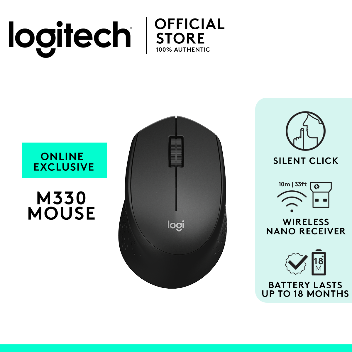 Logitech M330 Silent Plus Wireless Mouse 2.4 GHz USB Nano Receiver USB ...