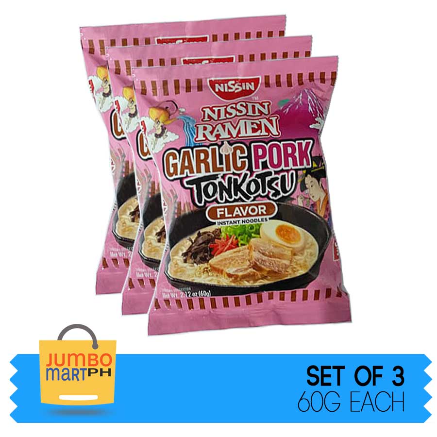 NISSIN RAMEN GARLIC PORK TONKOTSU FLAVOR INSTANT NOODLES 60G / SET OF 3 | Lazada PH