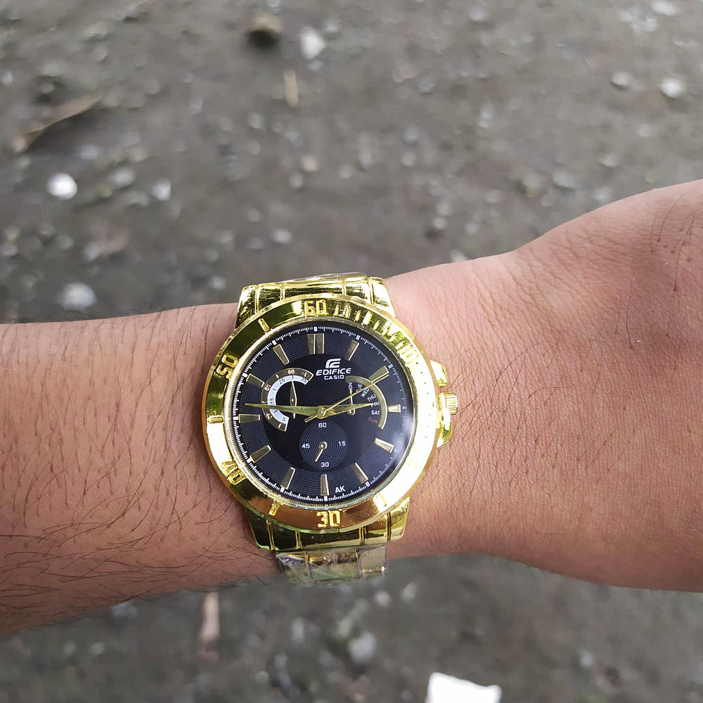 Casio Edifice Quartz Chronograph Gold Black Dial Stainless Steel Watch ...