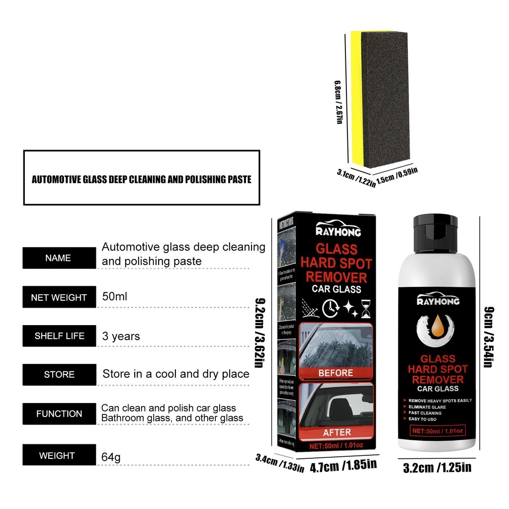 Car glass cleaner Buffing wax Windshield deep clean Acid rain remover ...