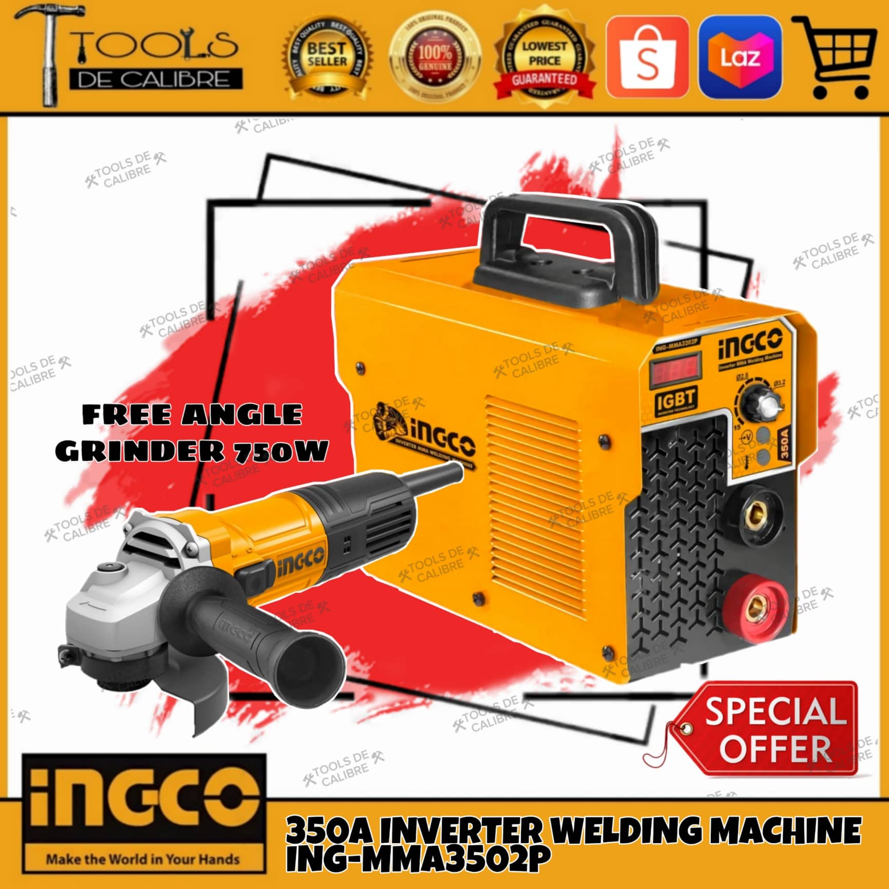 INGCO 350A Inverter Welding Machine ING-MMA3502P w/ FREE Angle Grinder ...