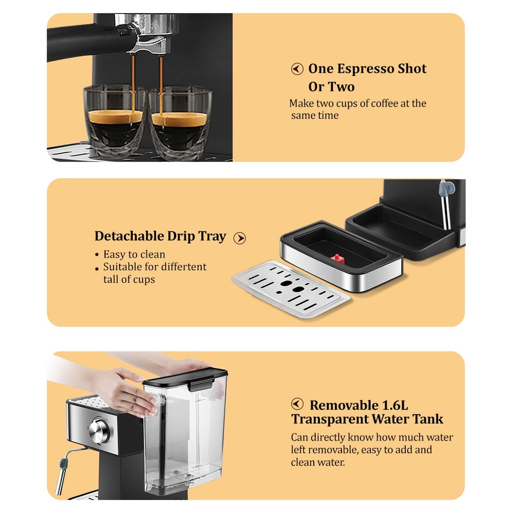 Biolomix CM6863 Italian Type Espresso Coffee Maker Machine 20 Bar 850W ...