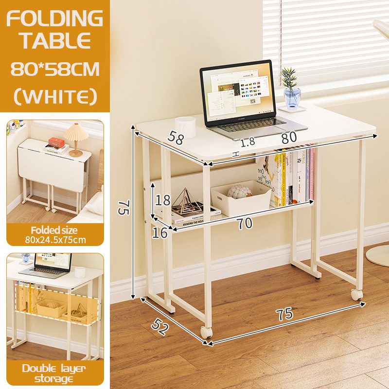Nordic Folding Table Portable Computer Table With Wheels 2-Layer Office ...