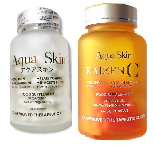 AQUA SKIN CAPS GLUTATHIONE 60 Capsules made in Japan plus KAIZEN C+ 10 ...