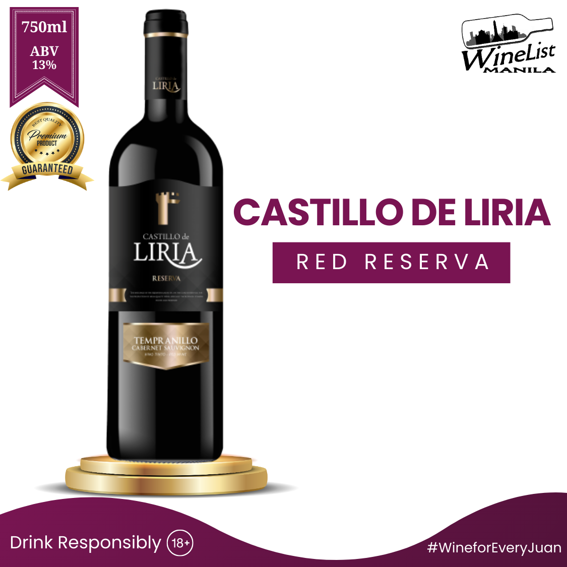 Castillo de Liria Red Reserva (Tempranillo, Cabernet Sauvignon) | Utiel ...
