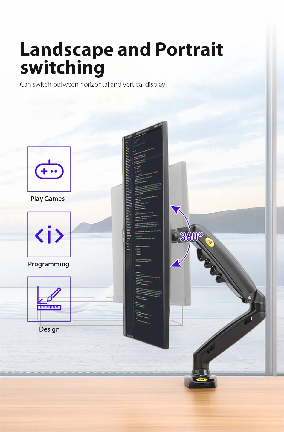 NB North Bayou F195A Dual Monitor Desk Mount Stand Full Motion Swivel ...