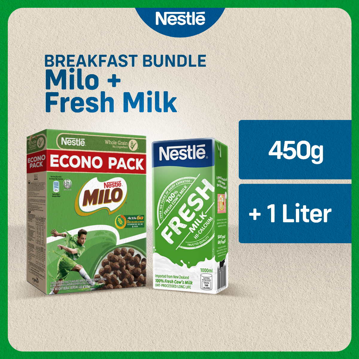 MILO Whole Grain Breakfast Cereal 450g and NESTLE Fresh Milk 1L | Lazada PH