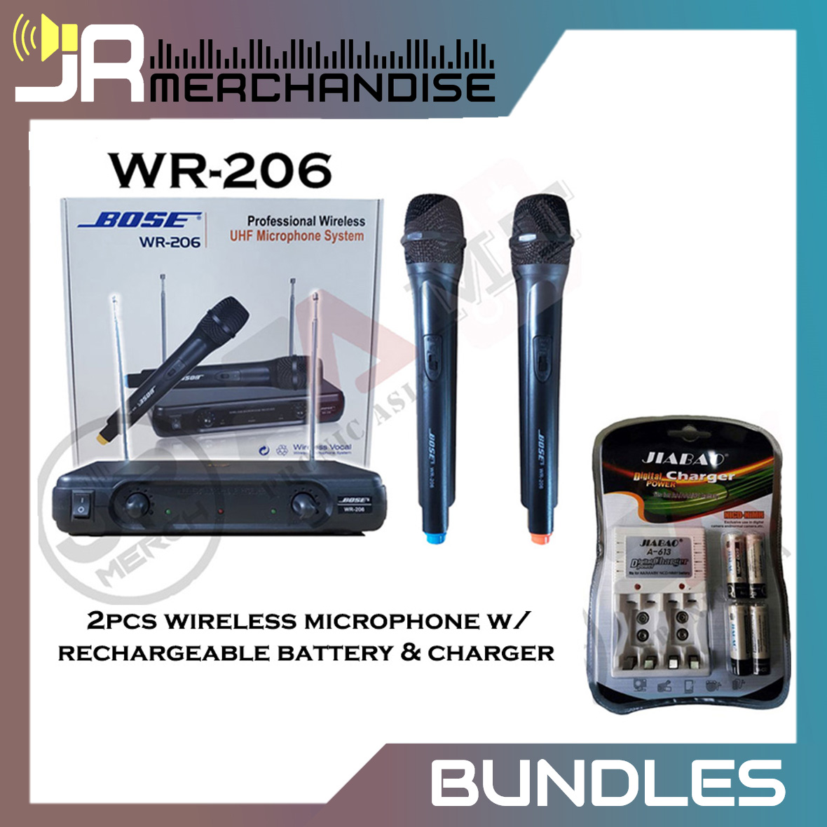 BUNDLE 27 - 2pcs UHF Wireless Microphone + 4pcs AA Rechargeable Battery ...