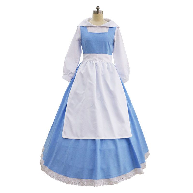 Beauty And The Beast Belle Blue Maid Dress Women Halloween Cosplay ...