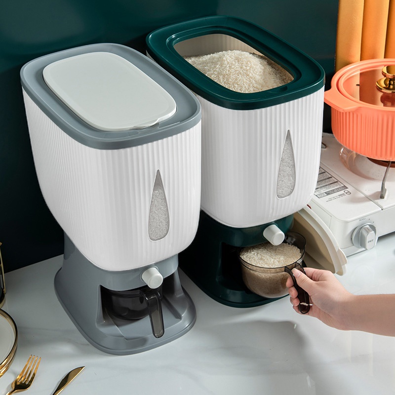 Automatic Rice Dispenser Plastic Storage Box and Measuring Cup Food ...