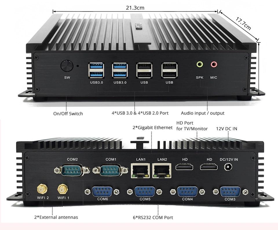intel Core i7 5500U Mini PC Windows Linux i5 4200U Fanless Industrial computer Dual LAN NICS 6 ...