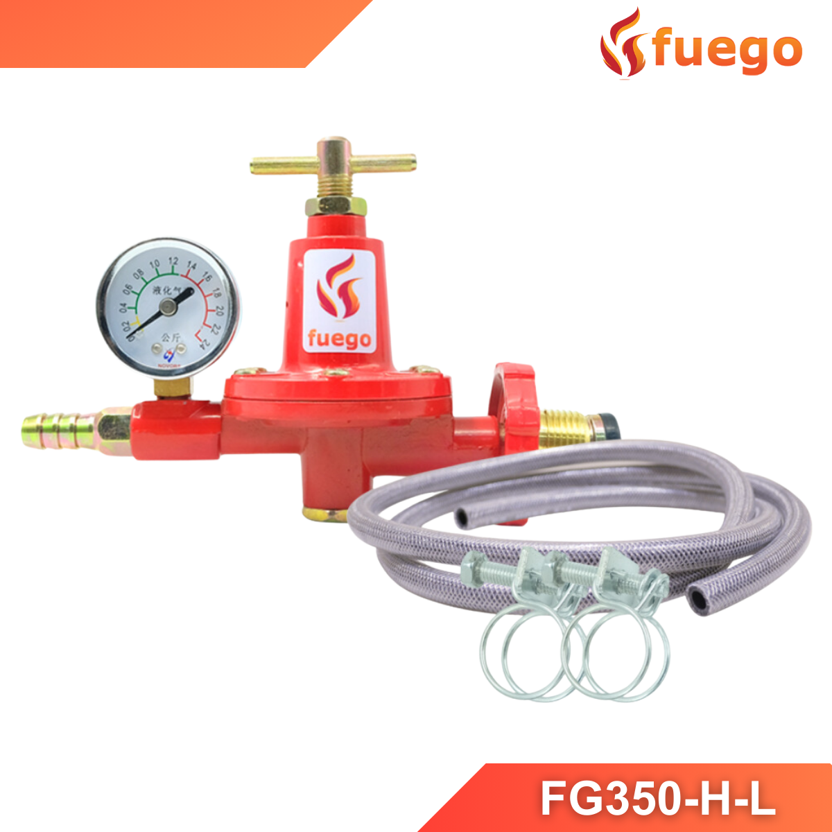 Fuego FG350-H Gas High Pressure LPG Regulator with Brass Connector and ...