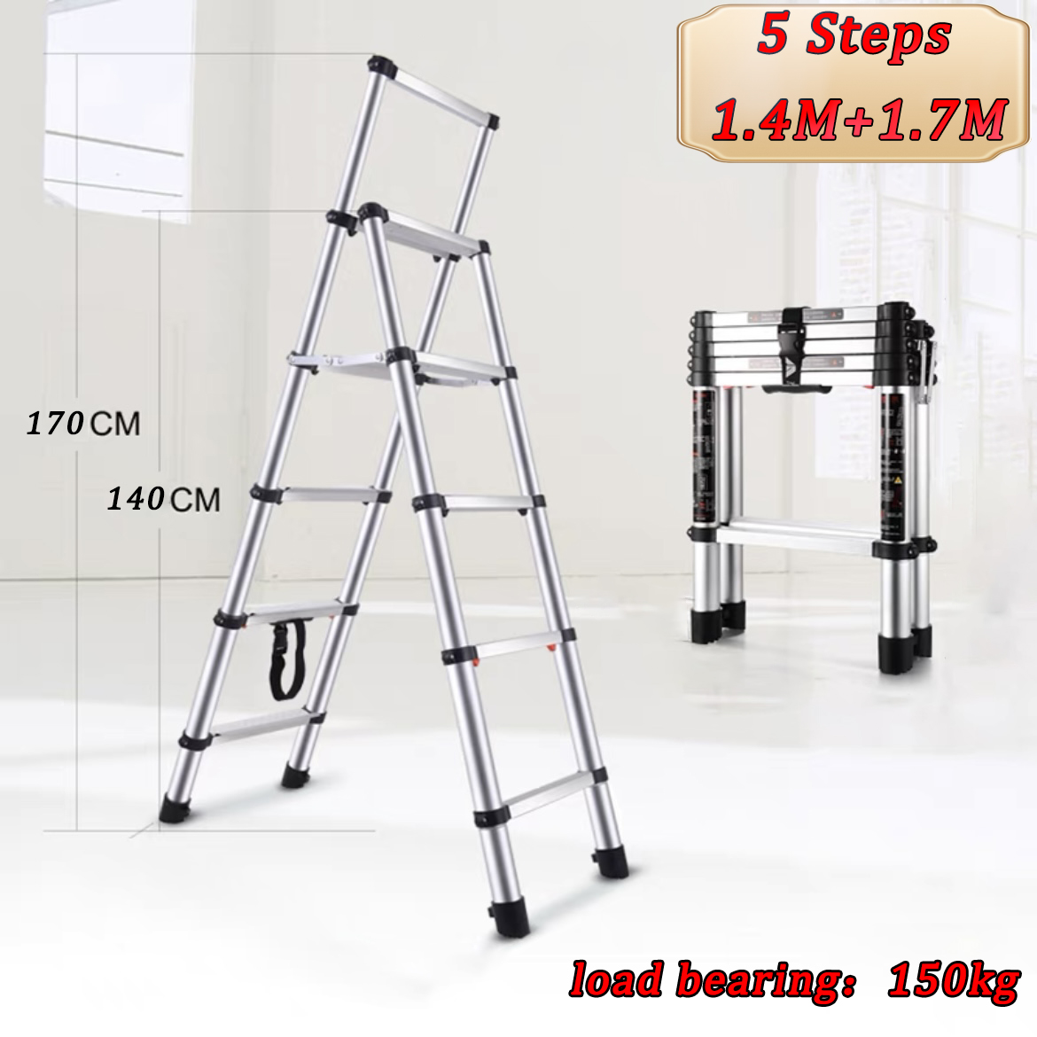 【Bearing 150KG】4/5/6 Step Household Aluminum Folding Step Ladder Multi ...