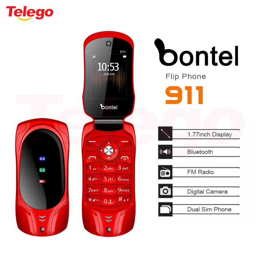 Bontel 911 Flip Mobile Phone 1000mAh Dual Sim with MP3, MP4 Wireless FM ...