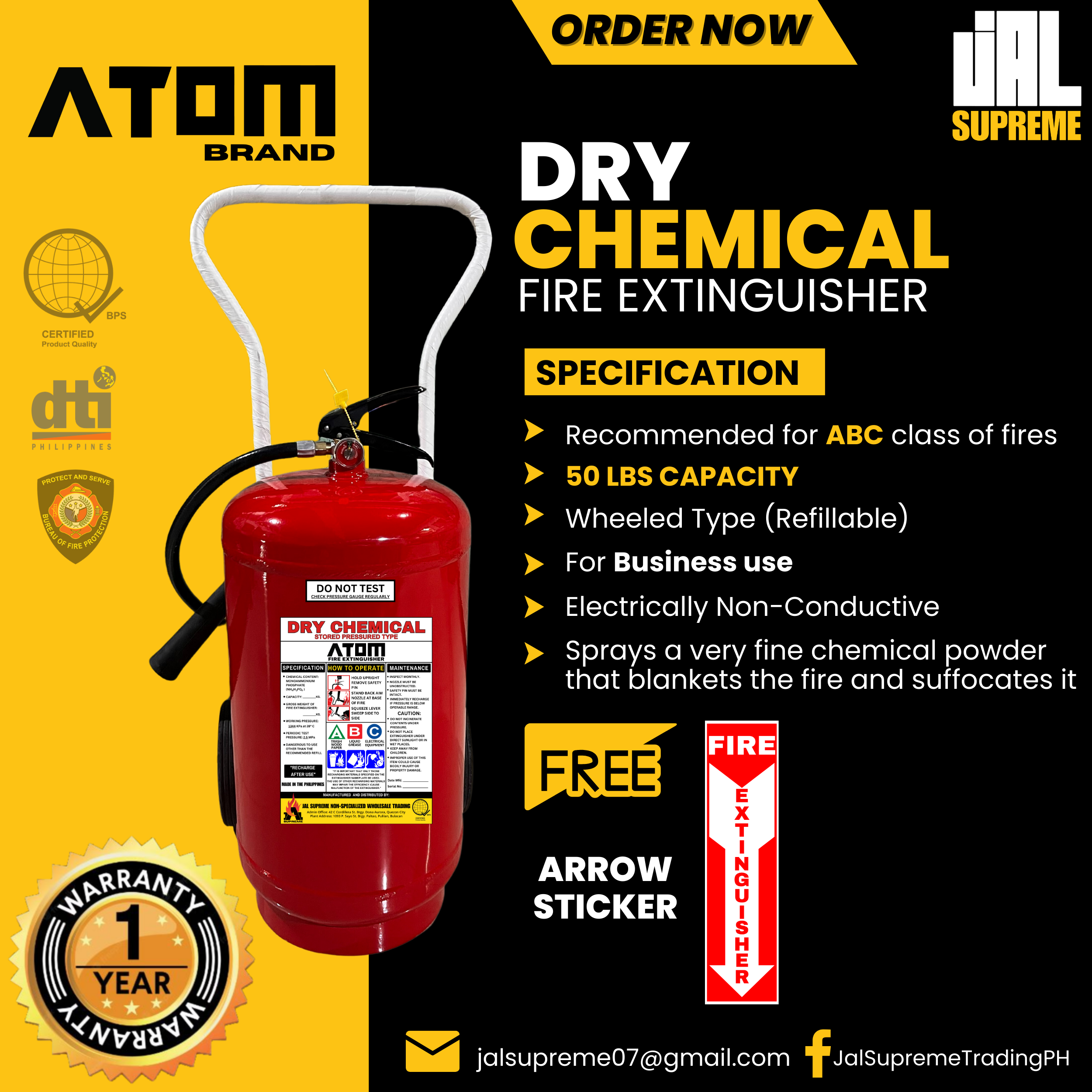 Fire Extinguisher - 50 Lbs. Dry Chemical (Red) Wheeled Type | Lazada PH