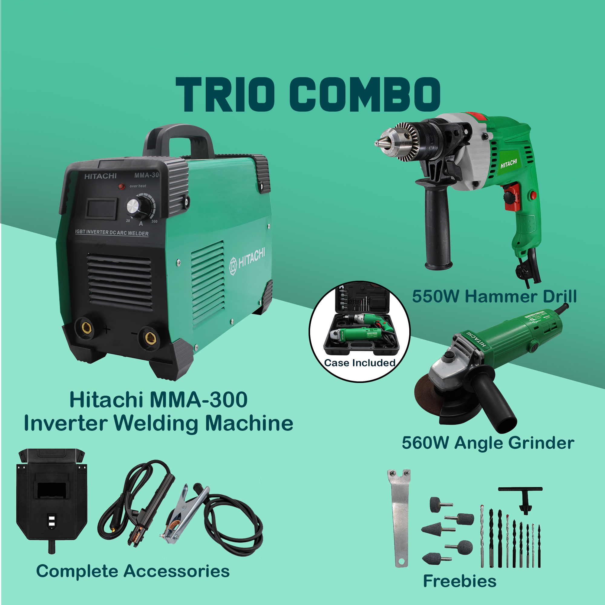 Hitachi MMA-300 Welding Machine + Hitachi Grinder and Drill (Combo ...