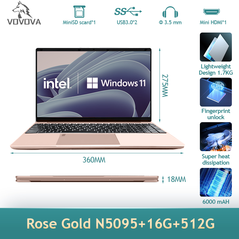 VOVOVA Laptop Latest original N5095 16G 512G 15.6inch IPS Full HD LED ...