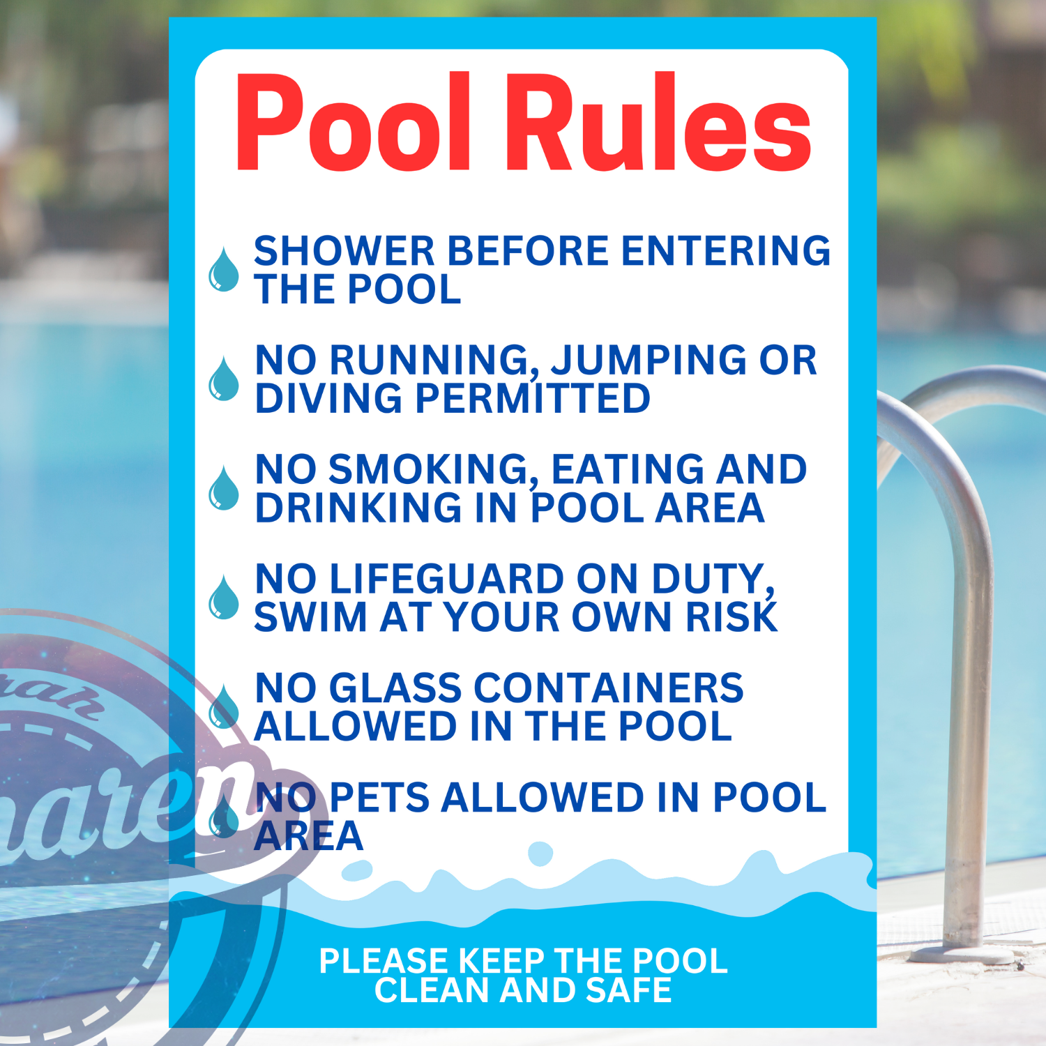 Swimming Pool Resort Rules A4 Size PVC Plastic, Laminated & Waterproof ...