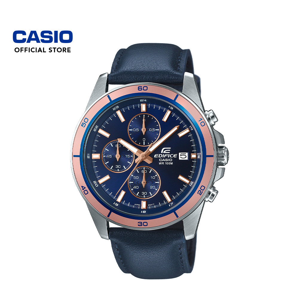 Casio Edifice (EFR-526L-2AVUDF) Blue Leather Strap 100 Meter Quartz ...
