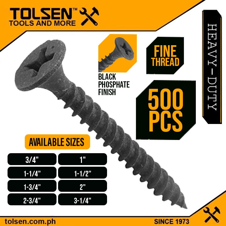Tolsen (1BOX) 500 PCS Gypsum Black Screw For Wood (3/4" | 1" | 1-1/4" | 1-1/2" | 1-3/4" | 2" | 2 ...