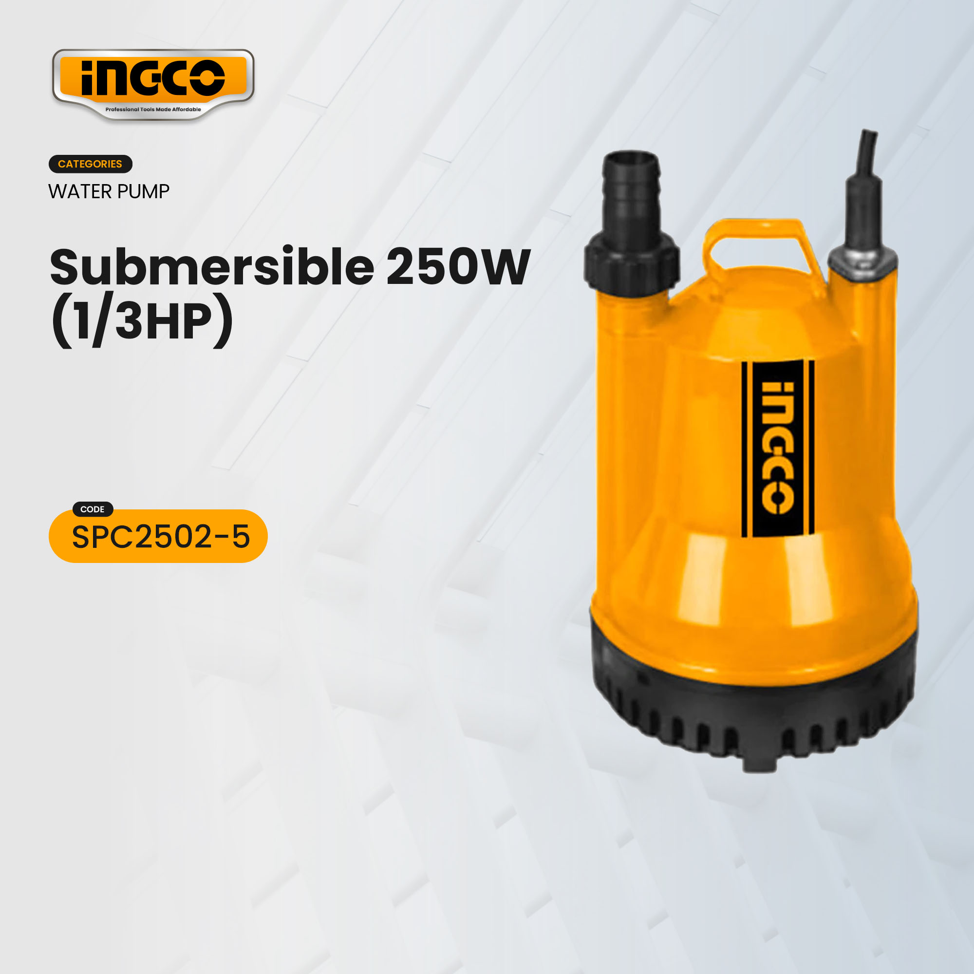 INGCO Submersible Water Pump 0.3HP IPX8 Pure Copper for CLEAN WATER ...