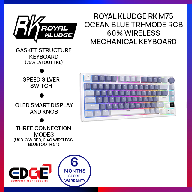 EDGE | ROYAL KLUDGE RK M75 Ocean Blue Tri-Mode RGB 60% Wireless ...