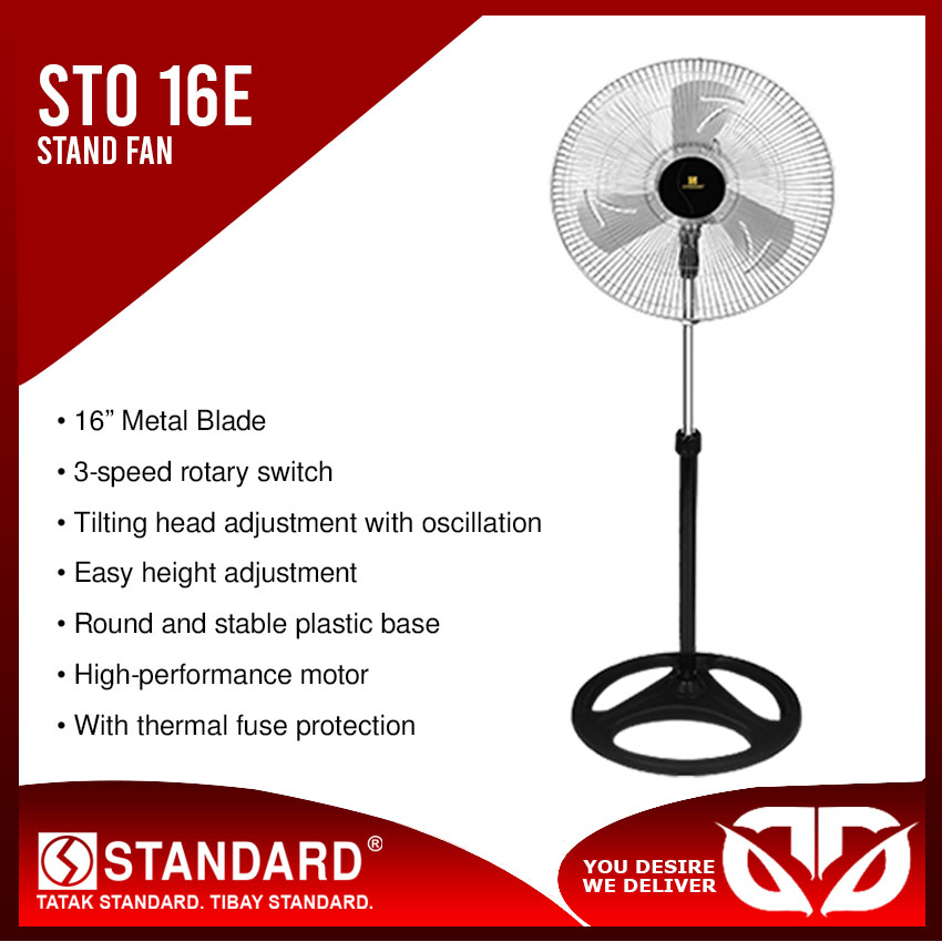 D&D STANDARD 16" Metal Blade 3-Speed Rotary Switch Stand Fan (STO 16E ...