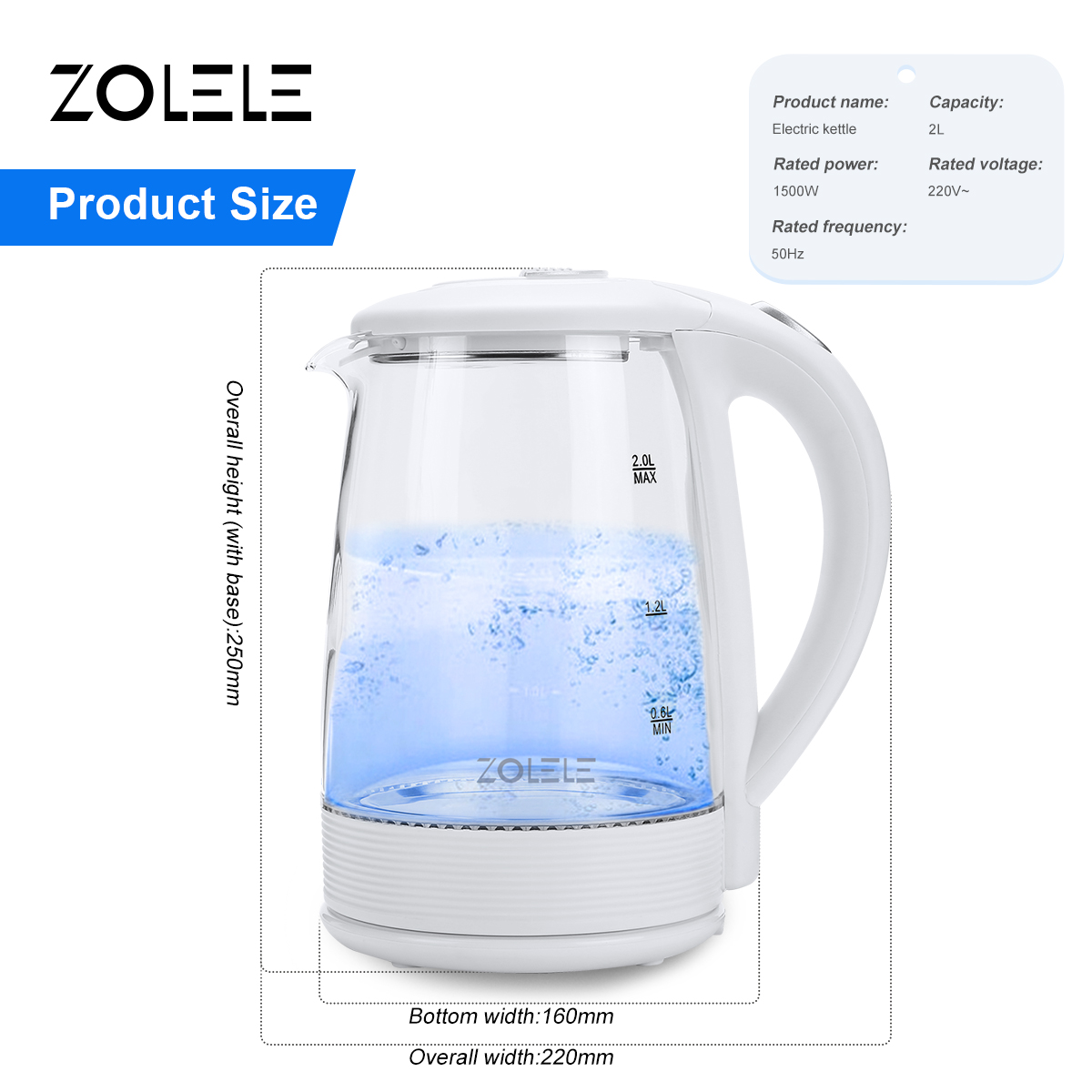 Zolele Wireless Electric Kettle Stainless Steel 1.8L Electric Kettle ...