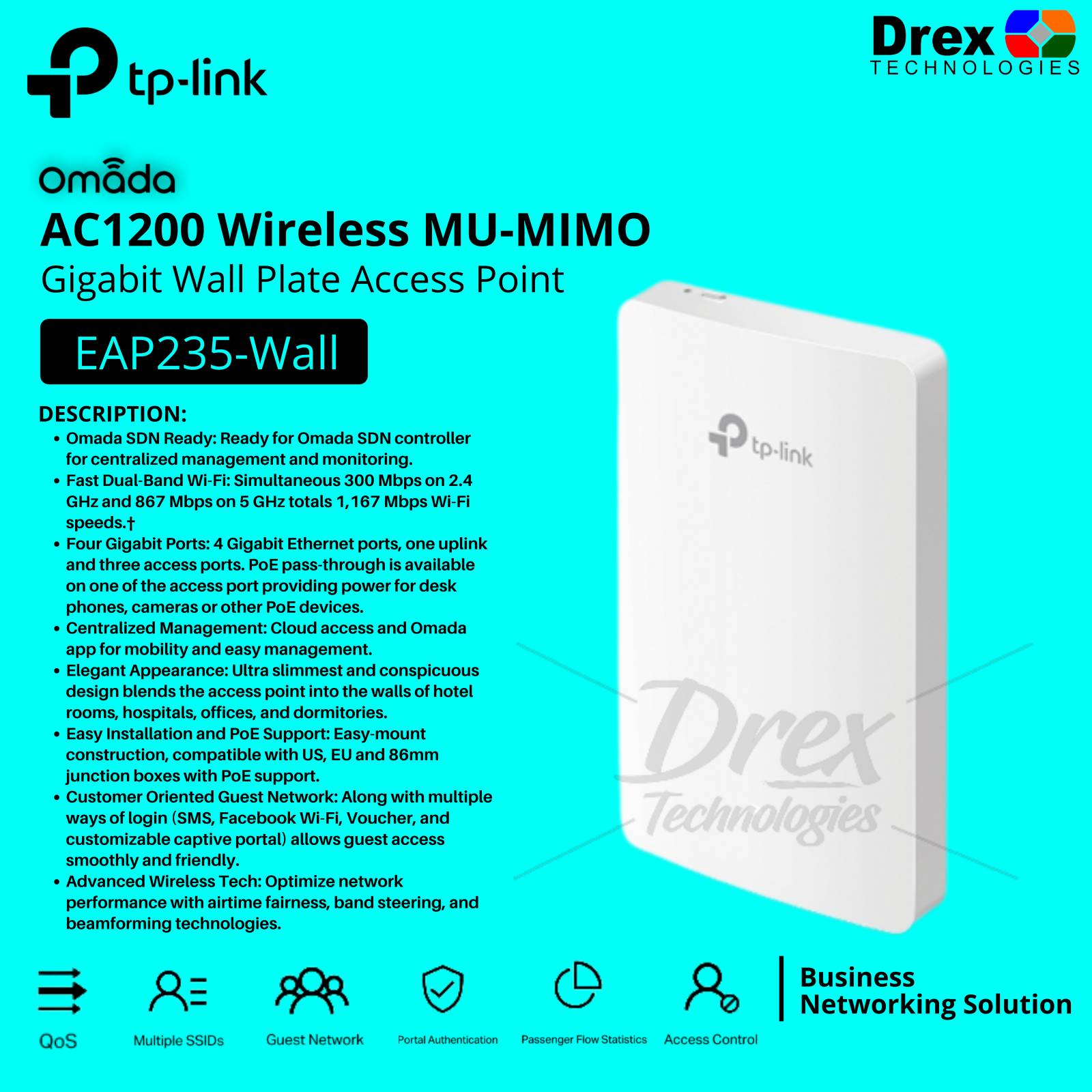 TP-LINK Eap235-Wall AC1200 Wireless MU-MIMO Gigabit Wall Plate Access ...