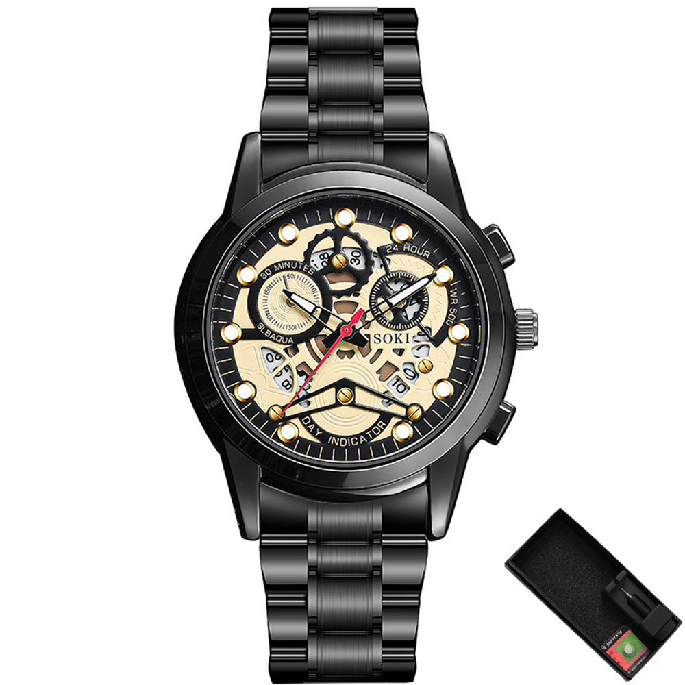 SOKI Original Sports Waterproof Black Stainless Steel Analog-Digital ...