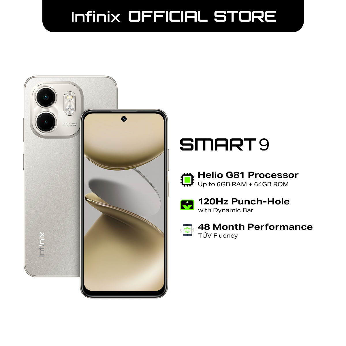 Infinix Smart 9, (up to 6GB [3GB + 64GB], MediaTek Helio G81, 120Hz ...