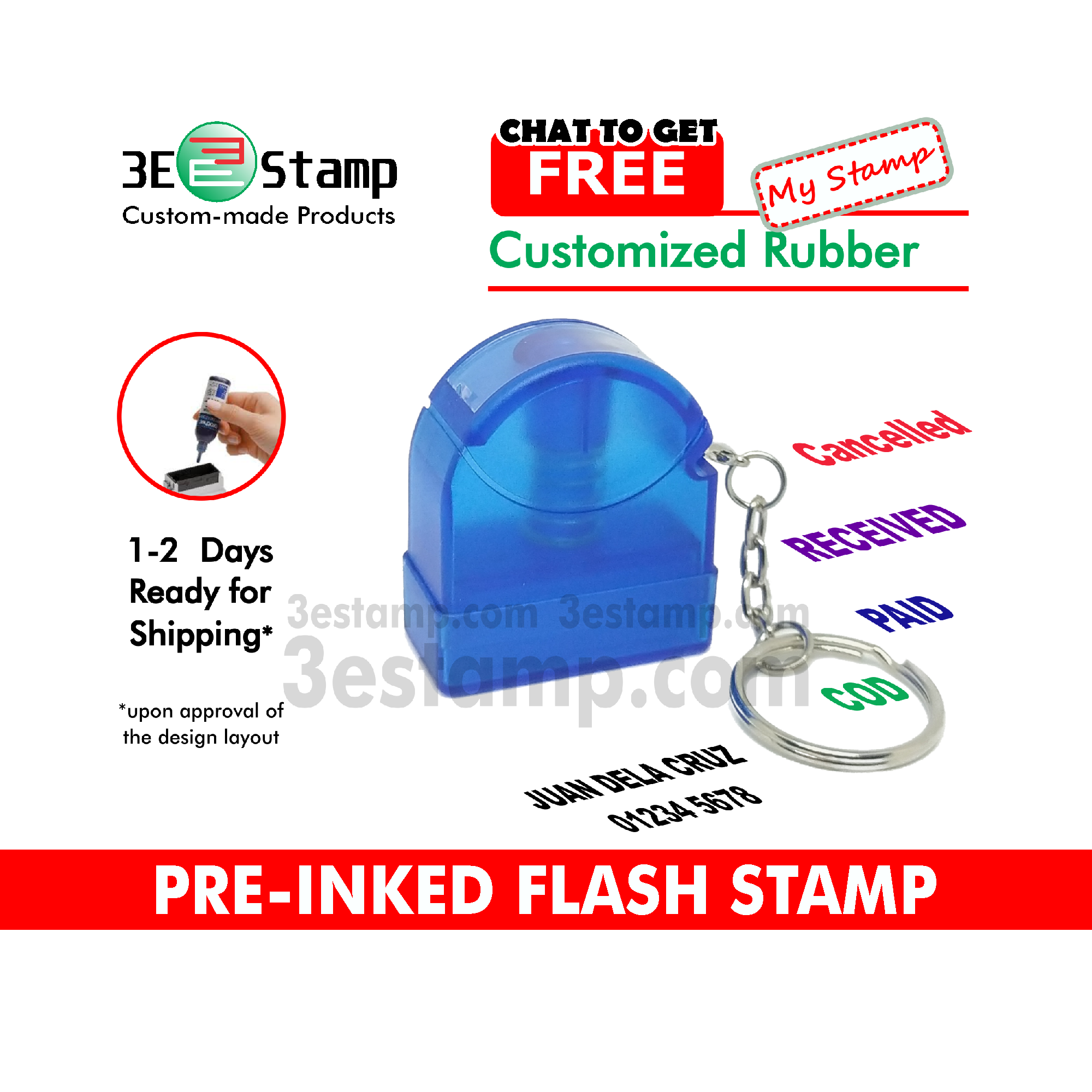 【3E Stamp】Pre inked Keychain Flash Stamp for Personalized Name Stamp ...