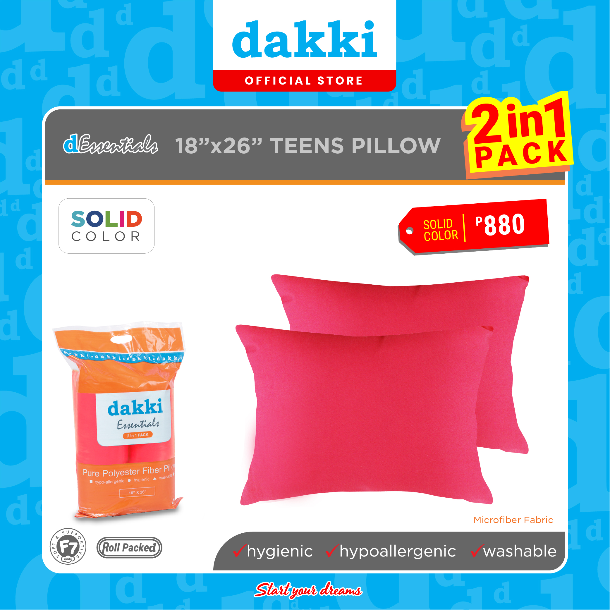 dakki Essentials 18"x26" 2 in 1 Solid Color Teen Pillow | Lazada PH