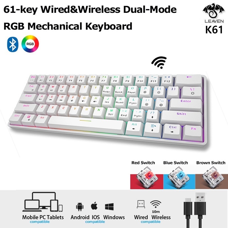 LEAVEN K61 Mechanical Keyboard Two Mode swappable 60 RGB RK61 Mechani ...