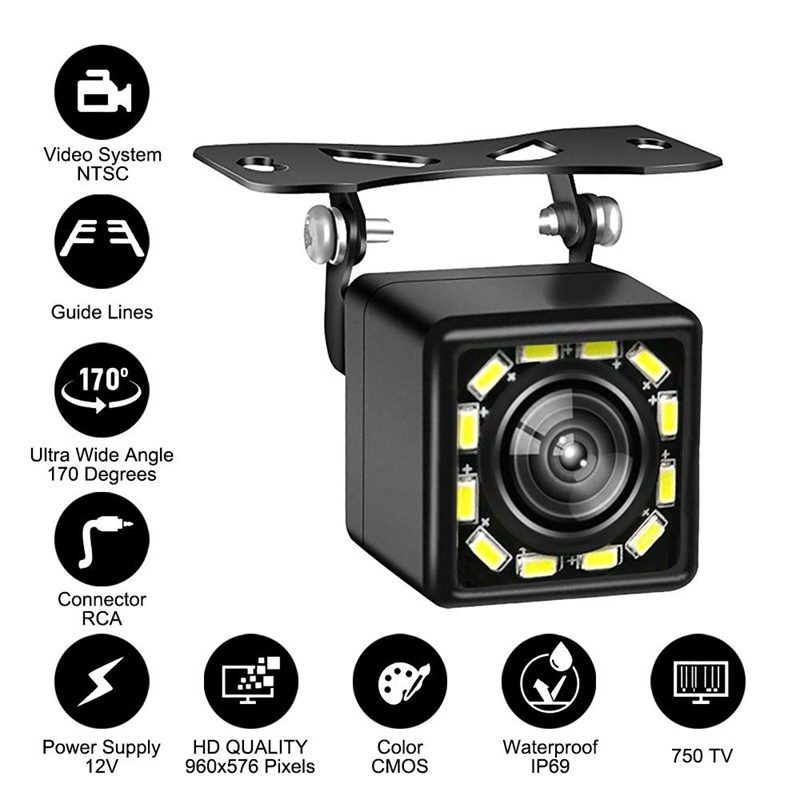 170 degree HD CMOS Car Rear View Reverse Backup Camera 12 LED ...