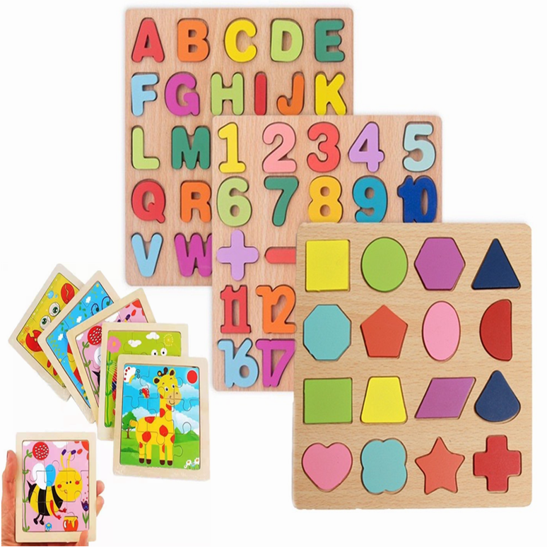 12in1 Kids Wooden Cartoon Educational Puzzle Beginners Cartoon Puzzles ...