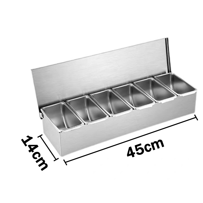 6 Grids Stainless Steel Restaurant Seasoning Box Condiments Storage Box ...