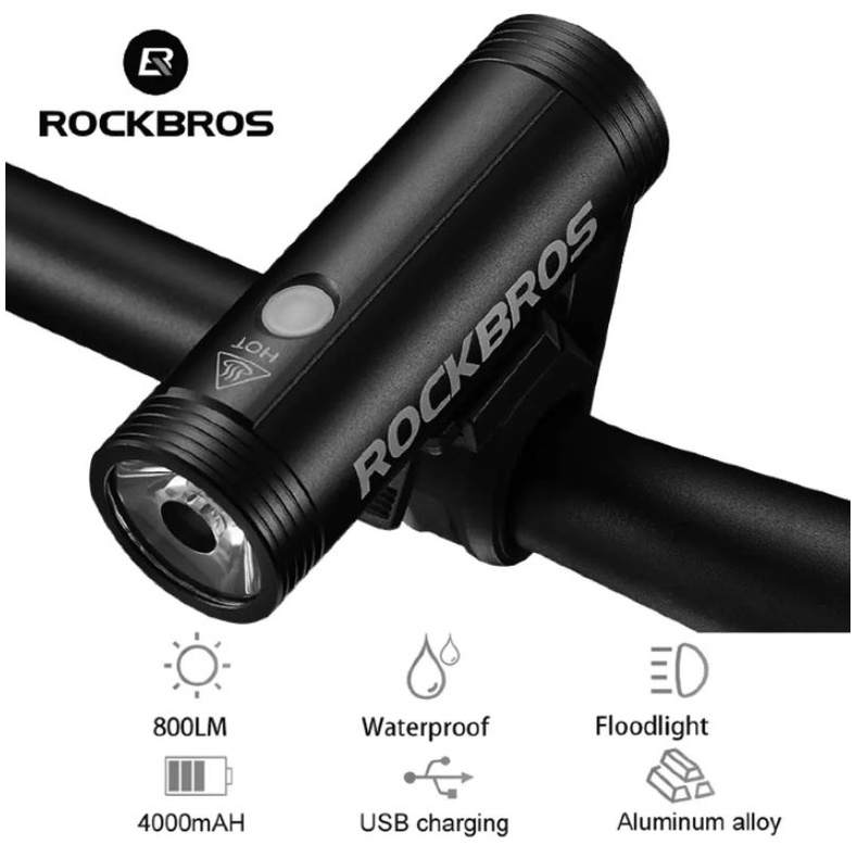 ROCKBROS R1-400800 Bike Front Light Rainproof Bicycle LED Light Flashlight USB Charging ...