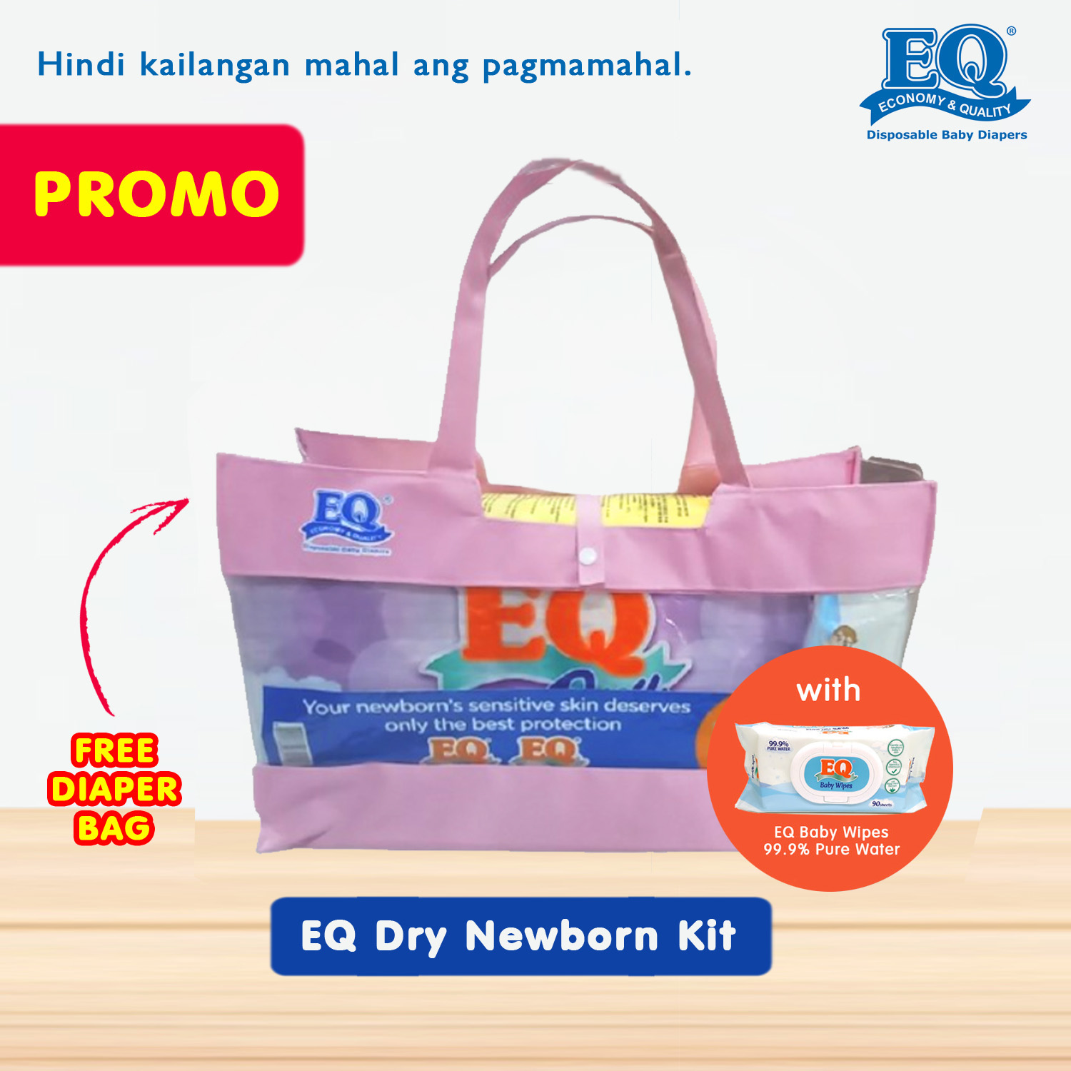 EQ Dry Newborn Econo Pack 44s + EQ Wipes 99.9% Pure Water 90s with FREE ...