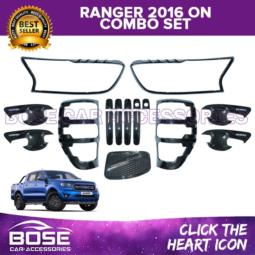 Ford Ranger T7 T8 Wildtrak Garnish Cover Set Black / Chrome 2016 - 2021 ...