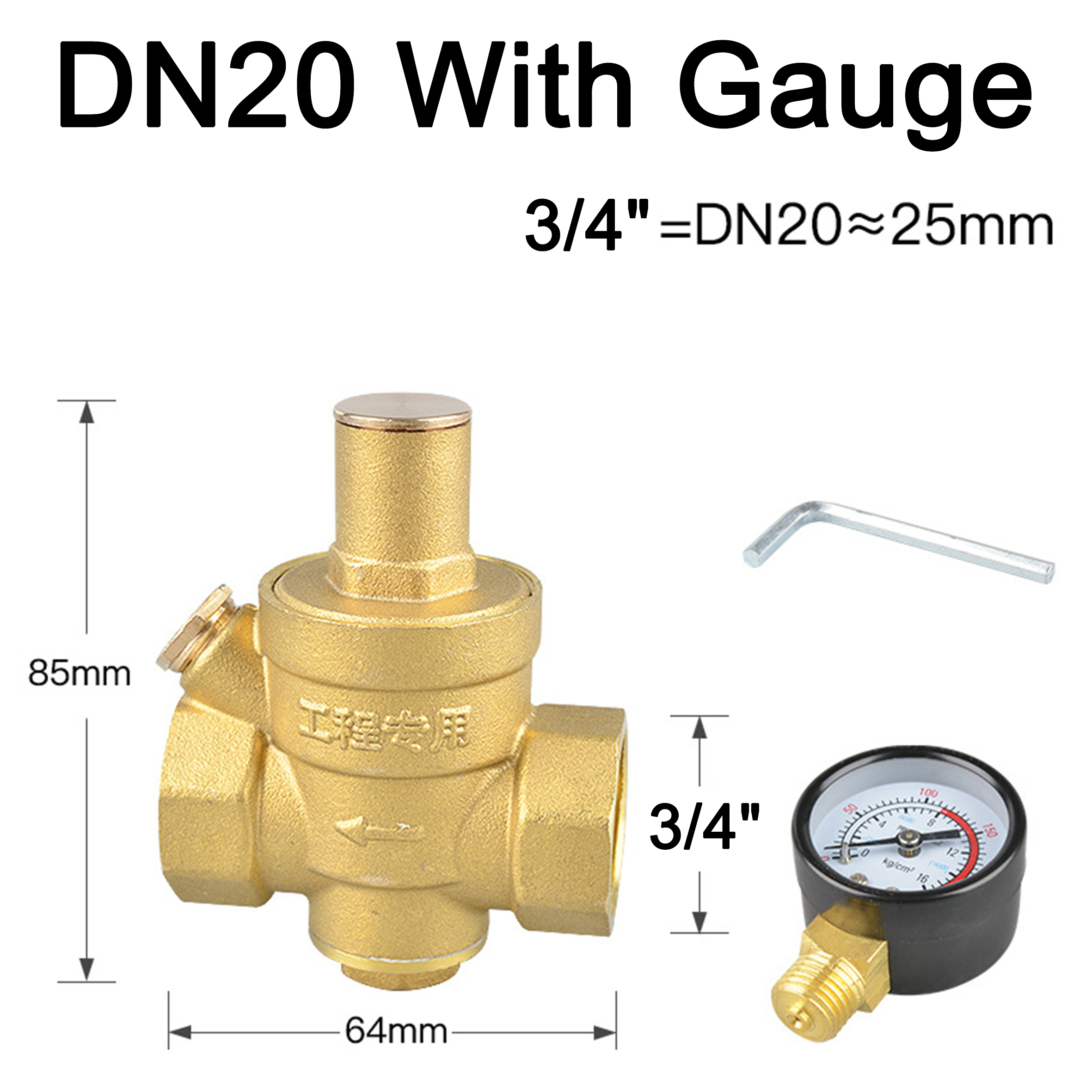 DN15 / DN20 / DN25 Adjustable Brass Water Pressure Regulator Valve With ...