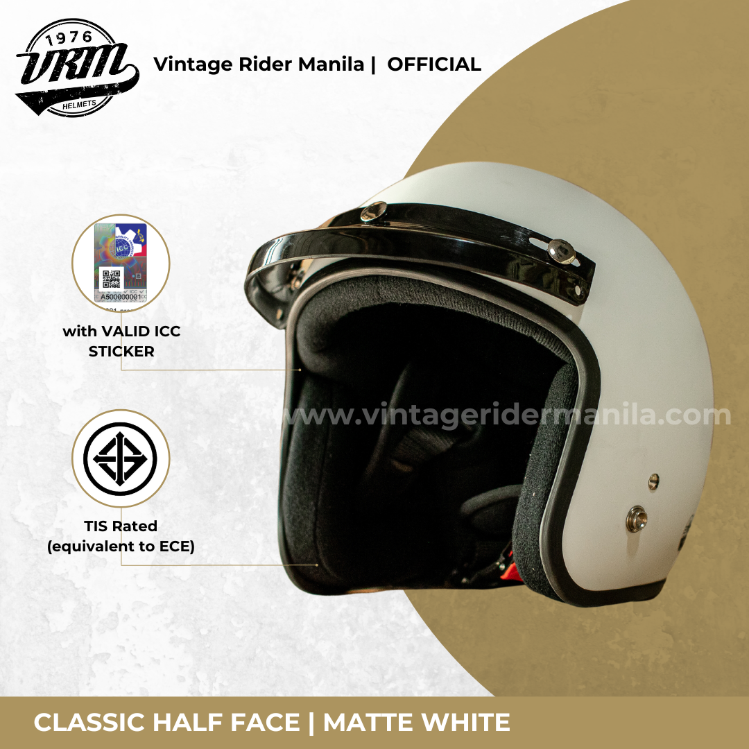 VRM 1976 Classic Matte White Half Face Helmet | Lazada PH