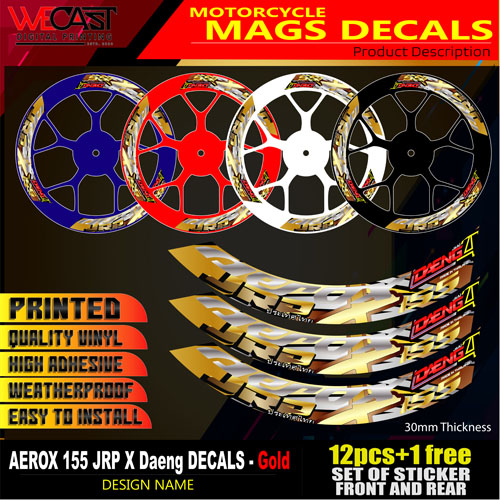 AEROX 155 JRP X DAENG MOTORCYCLE RIM DECALS GOOD FOR 2 RIMS (REAR AND ...