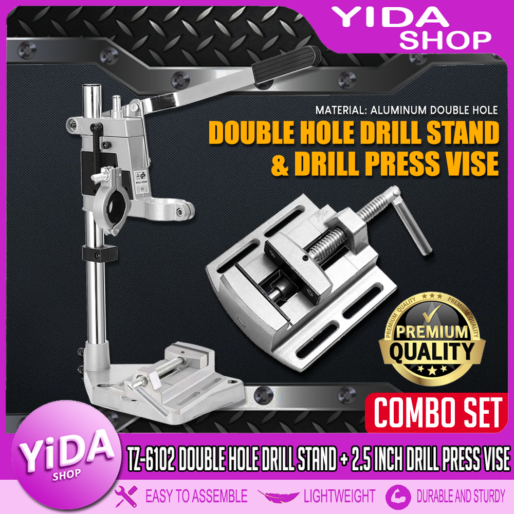 YiDA SHOP TZ-6102 Double Hole Drill Stand + 2.5inch Drill Press Vise ...