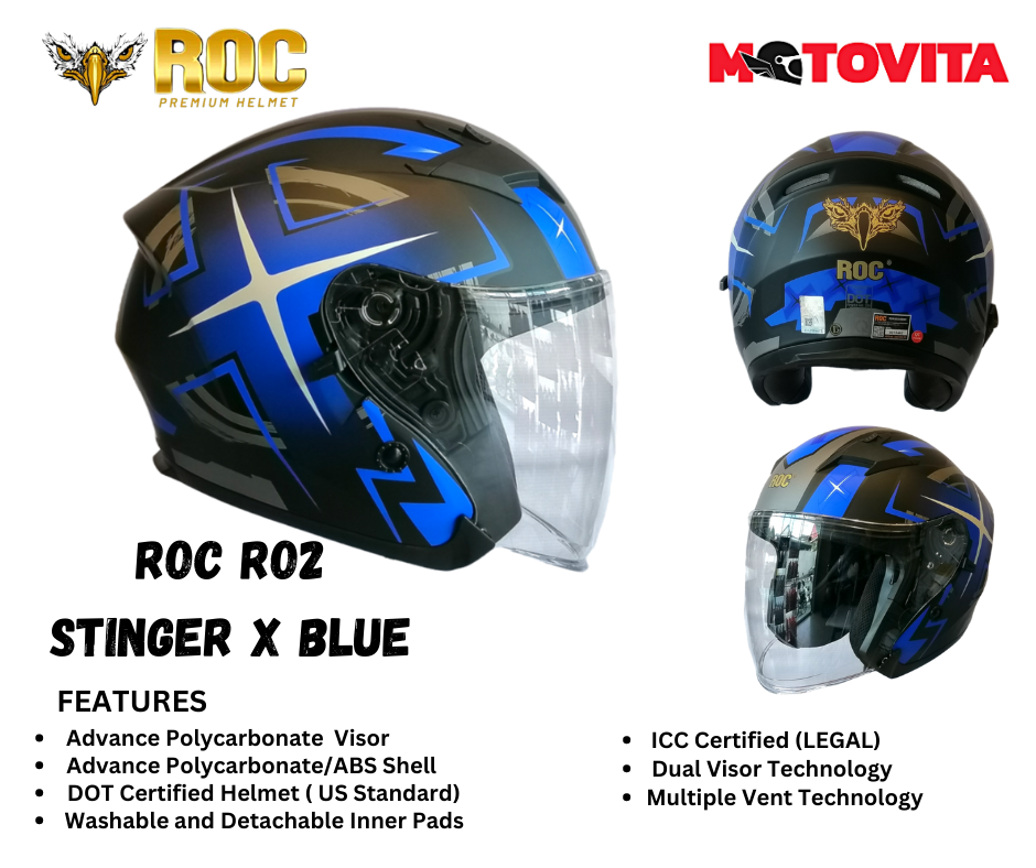 ROC R02 Stinger X Blue Half Face Helmet | Lazada PH